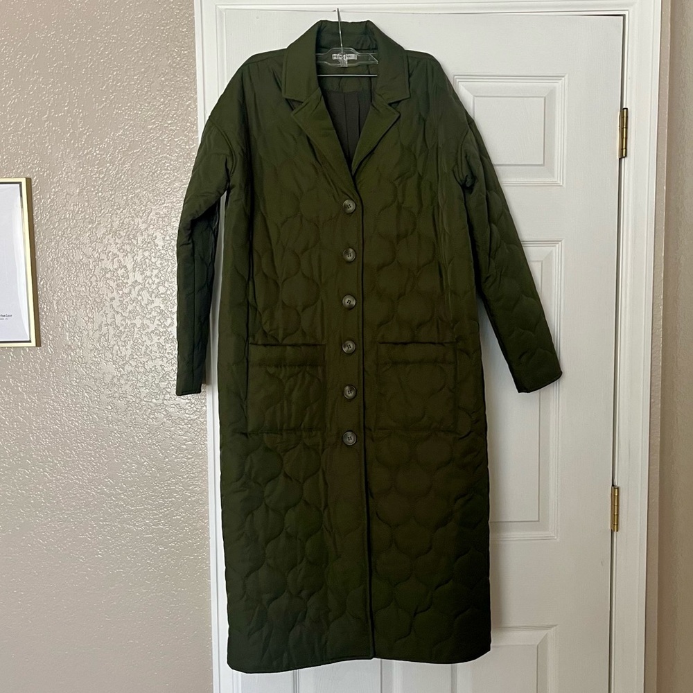 Olive Green Quilted Long Coat - Gem